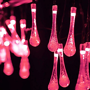 WONFAST Solar String Lights, Waterproof 22.9ft 50Led Waterdrop Solar Fairy Lights Halloween Christmas Decorative Lights for Outdoor Patio Lawn Home Garden Wedding Party Decorations (Red)