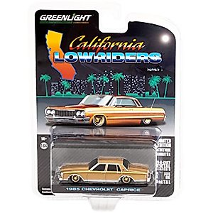 1985 Chevy Caprice Lowrider Custom Gold Metallic and Matt Gold California Lowriders Release 1 1/64 Diecast Model Car by Greenlight 63010 C