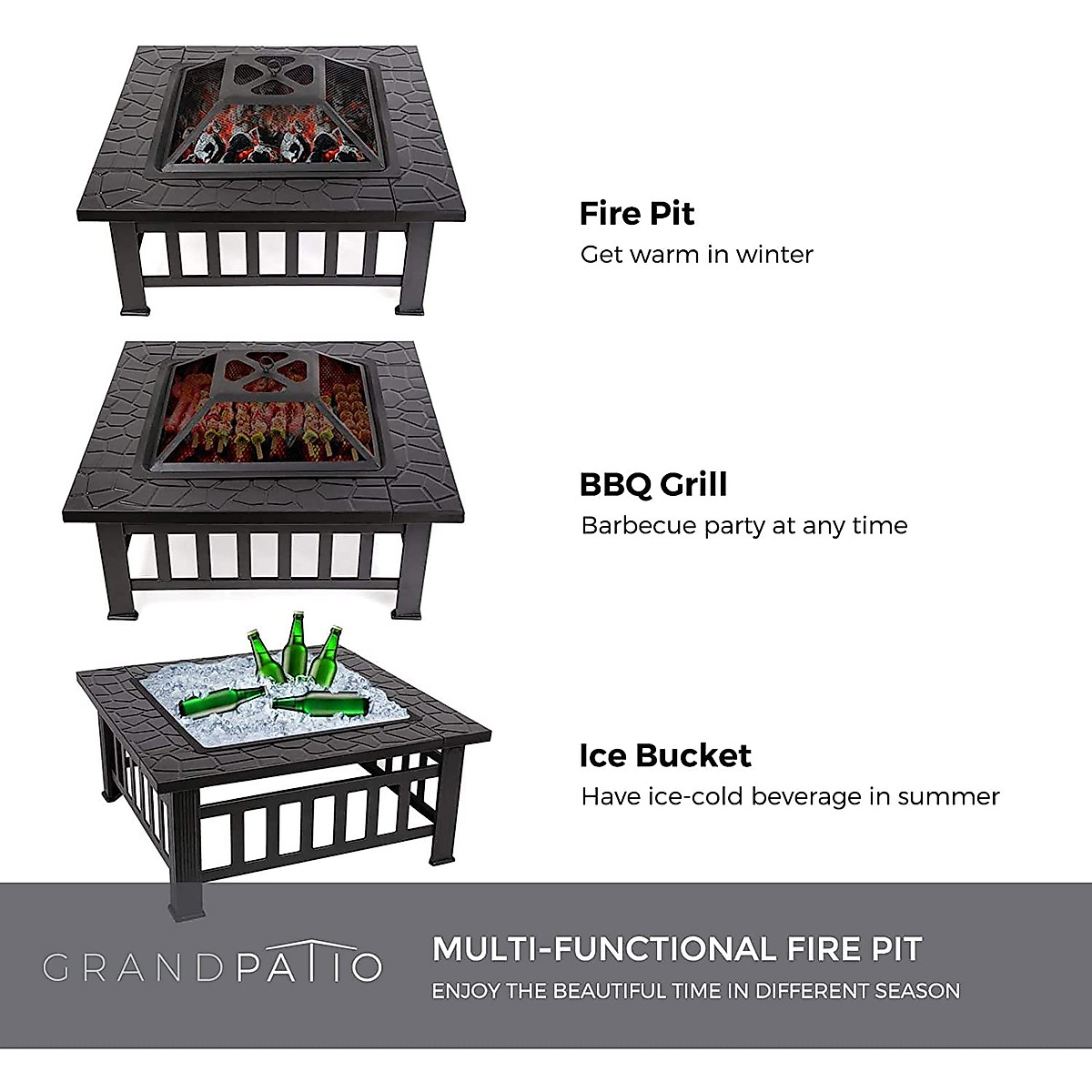 Grand patio Outdoor 5 Pieces Furniture Set,4 Motion Patio Chairs and 32" Wood Burning Fire Pit,Gray