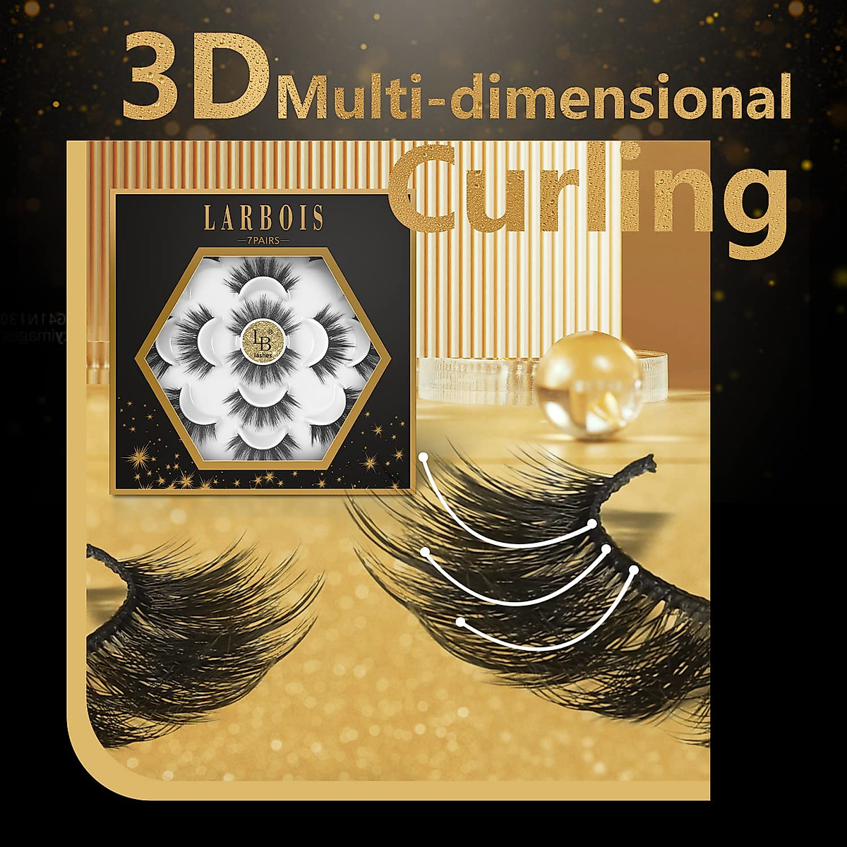 Larbois 7 Pairs False Eyelashes, Fluffy Dramatic Fake Eyelashes Strips Cross Soft Natural Faux Mink Lashes 3D Volume Reusable Wispy Lashes Pack