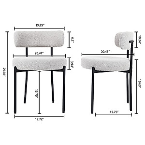 ALEAVIC Mid Century Modern Dining Chairs Set of 4, Curved Backrest Round Upholstered Kitchen Room Chairs, Comfortable Boucle Dining Chairs with Metal Legs, Light Grey