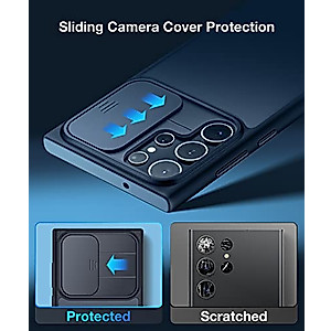 Tongate Compatible with Samsung Galaxy S23 Ultra Case with Slide Camera Cover, [Military Grade Drop Protection] Slim Translucent Matte Back Phone Case for Galaxy S23 Ultra Case 6.8 Inch, Black