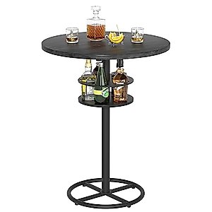 VECELO Round Bistro Bar Table 36.2 inch Height, 23.6 inch High Wooden Top, Sturdy Metal Frame with Pedestal, Perfect for Cocktail, Pub, Easy Assembly, Black