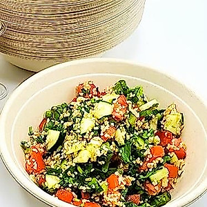 I am earth [50 PACK 32OZ LARGE HEAVY DUTY Compostable Eco-friendly Plant Fibers round Biodegradable Bowls, Bamboo sugarcane Fiber Bowls take away food containers Microwave & Freezer Safe