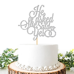 He Asked She Said Yes Cake Topper, Just Engaged, From Miss to Mrs, Silver Glitter Bride to Be Happy Engagment Party Cake Decorations