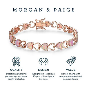 MORGAN & PAIGE 14K Rose Gold Plated .925 Sterling Silver Created Pink Opal Heart Tennis Prong Setting Bracelet, 7-1/4"
