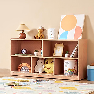 VEVOR Cubby Toy Organizer Storage Cabinet, 5-Compartment Cubby Storage Shelf, 48''W Kids Toy Storage Cabinet 2-Shelf, Classroom Cubbies, Classroom Furniture for Home, Daycare and Preschool, Natural