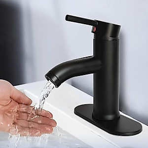Matte Black Bathroom Faucet - Single Handle Vessel Sink Faucet for 1 and 3 Holes with 6 Inch Deck Plate & 24 Inch Hose - Mixer Vanity Faucet for Bath and RV Sinks