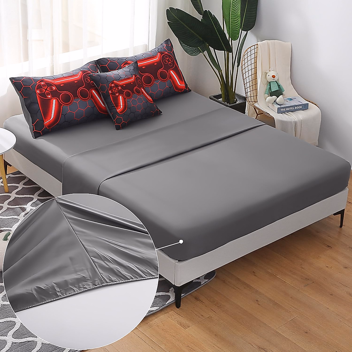 JQinHome Full Gamer Comforter Set for Boys Girls Kids,6 Piece Bed in A Bag 3D Video Game Bedding -All Season Soft Microfiber Down Alternative Comforter Gamer Bedding Sets with Sheets （Red）