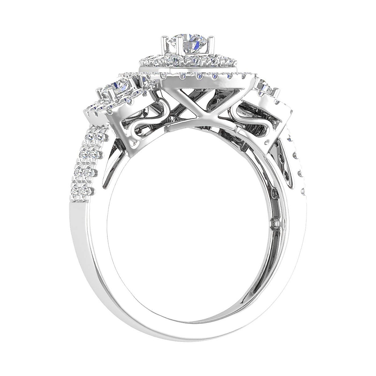 FINEROCK 1 Carat Round Diamond Cushion Shaped Halo Ring in 14K White Gold (Ring Size 6)