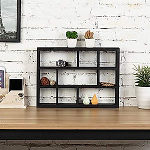 MyGift 15-Inch Wall-Mounted (Vertical or Horizontal) 9-Slot Rustic Wood Floating Shelves/Freestanding Shadow Box, Black