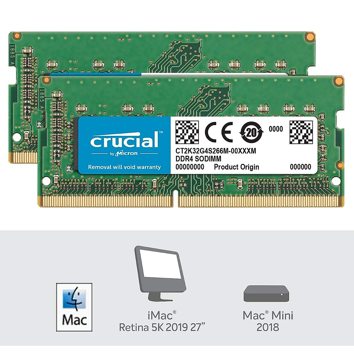 Crucial RAM 64GB Kit (2x32GB) DDR4 2666 MHz CL19 Memory for Mac CT2K32G4S266M, Multicolor