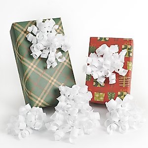 HUIHUANG White Bows for Gift Wrapping, White Curly Ribbon Bows Self Adhesive Burst Gift Bow for Christmas Presents, Wine Bottle, Treat Bags, Bridal Shower Wedding Party Favor - 6 Counts