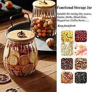 Viovian Glass Coffee Nuts Canister 750ml(25FL OZ) Glass Jars with Bamboo Lids Glass Candy Jars with Lids Petal Decorative Airtight Storage Container for Nuts Coffee Beans Cookies (Oval)