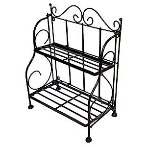 Purpledip Wrought Iron 2-Tier Foldable Table: Countertop Storage Shelf Rack Kitchen Bathroom Storage Organizer (12519)