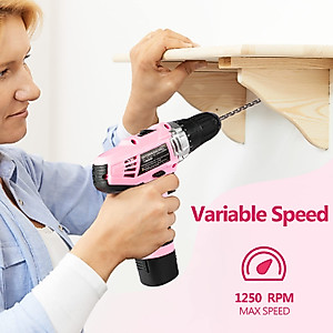 AVID POWER Cordless Drill Pink, 12V Power Drill Set with 22pcs Impact Driver/Drill Bits, 2 Variable Speed, 3/8'' Keyless Chuck, 15+1 Torque Setting (Pink)