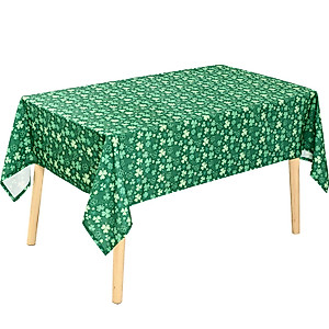 DWCN 60 x 84 Inch St Patrick's Day & Spring Rectangle Tablecloth - Shamrock Patterned Waterproof Spillproof Stain Resistant Washable Table Cloth for Dining Room Kitchen Party, Green Clover
