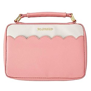 Christian Art Gifts Women's Fashion Bible Cover Blessed, Pink/White Scalloped Faux Leather, Large