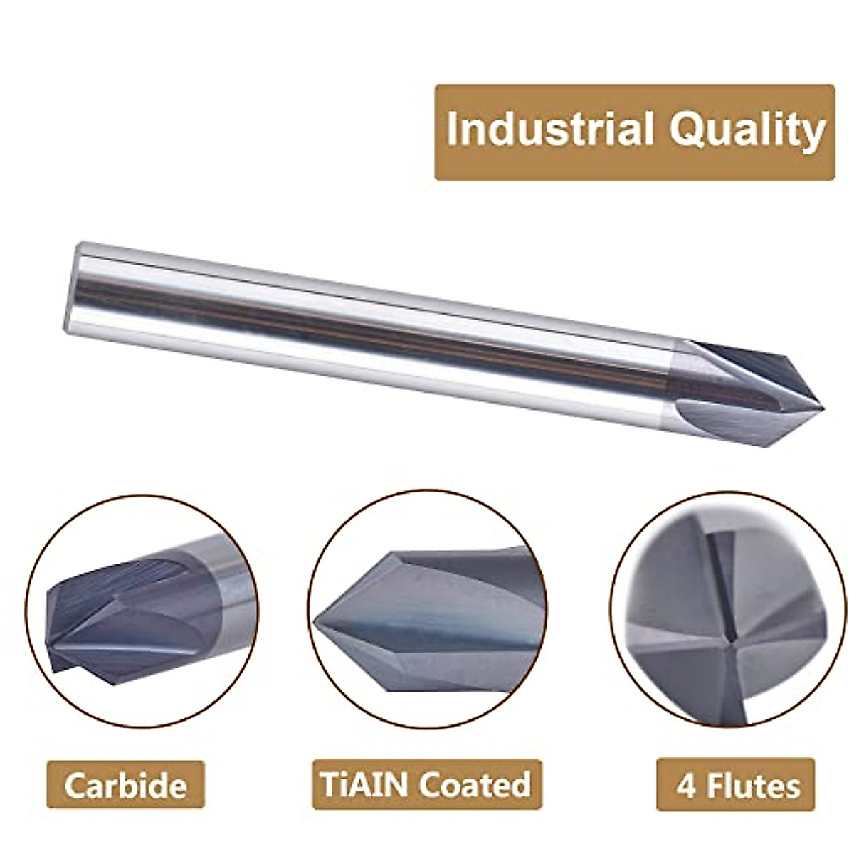 Spetool 90 Degree Carbide V Bits with Tiain Coated 4 Flutes, Chamfer End Mill for Caving V Groove and Sign