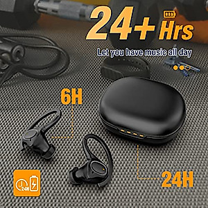 EDKKIE Wireless Earbuds with Earhooks for Small Ears, Mini Bluetooth Earbuds with Microphone, IPX7 Waterproof, 24H Playtime, Wireless Earphones for Sport and Working Out