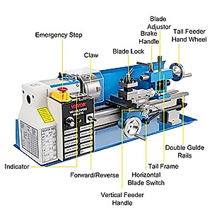 VEVOR Mini Metal Lathe, 7"x14", Benchtop Metal Lathe, 550W Variable Speed 2250 RPM Metal Lathe, with 3-jaw Chuck Mini Lathe Machine, Precision Mini Lathe w/Tool Box Digital Display for Metal Turning