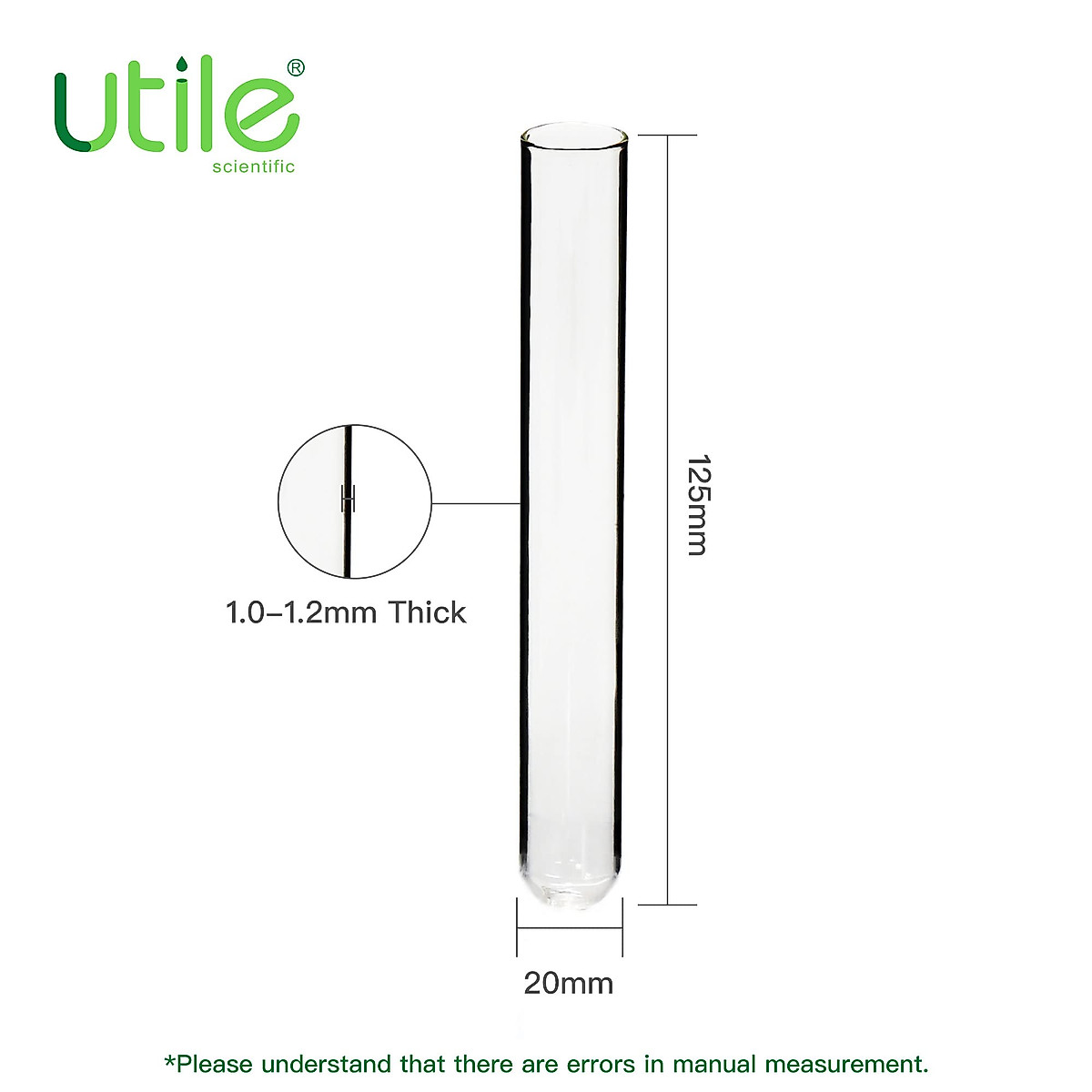 Utile 50pcs of Plain Cylindrical Glass Test Tubes, Vol.20ml, 20x150mm, Medium Borosilicate Glass Material, 4004.0135.50