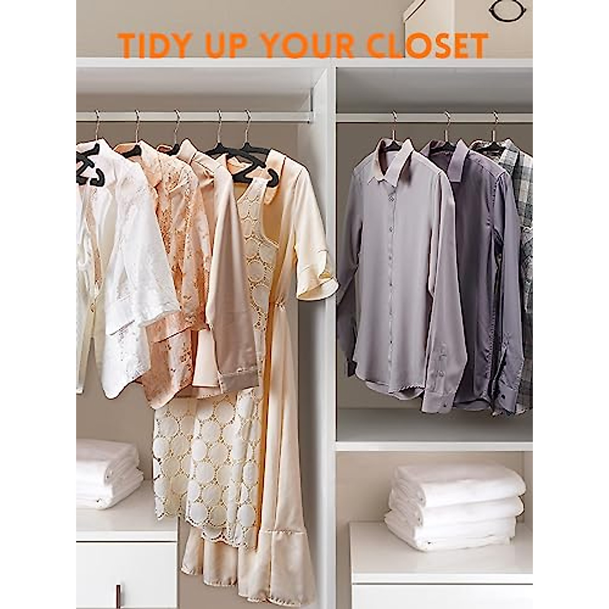 HOUSE DAY Black Velvet Hangers 60 Pack, Luxury Felt Hangers Non Slip Clothes Hangers, Space Saving Black Hanger Heavy Duty Coat Hanger, No Shoulder Bump Focked Hanger with 360° Swivel Hook for Closet