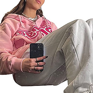 NUFIWI Women Graphic Printed Oversized Y2K Sweatshirt Zip Up Long Sleeve Hoodies Aesthetic Jacket Streetwear with Pockets （Pink, L