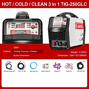 ANDELI TIG Welder TIG-250GLC 170Amp 220V Pulse Hot/Cold/Clean Portable Welding Machine, IGBT Digital Inverter Welder (TIG-250GLC 3 in 1)