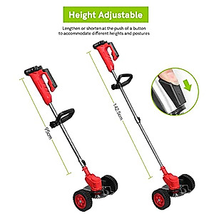 Xverycan Weed Wacker Cordless, 800W Electric Weed Eater, Garden Grass Trimmer with Battery, Charger, Wheels, Lightweight & Easy, Efficient Weeding, Red