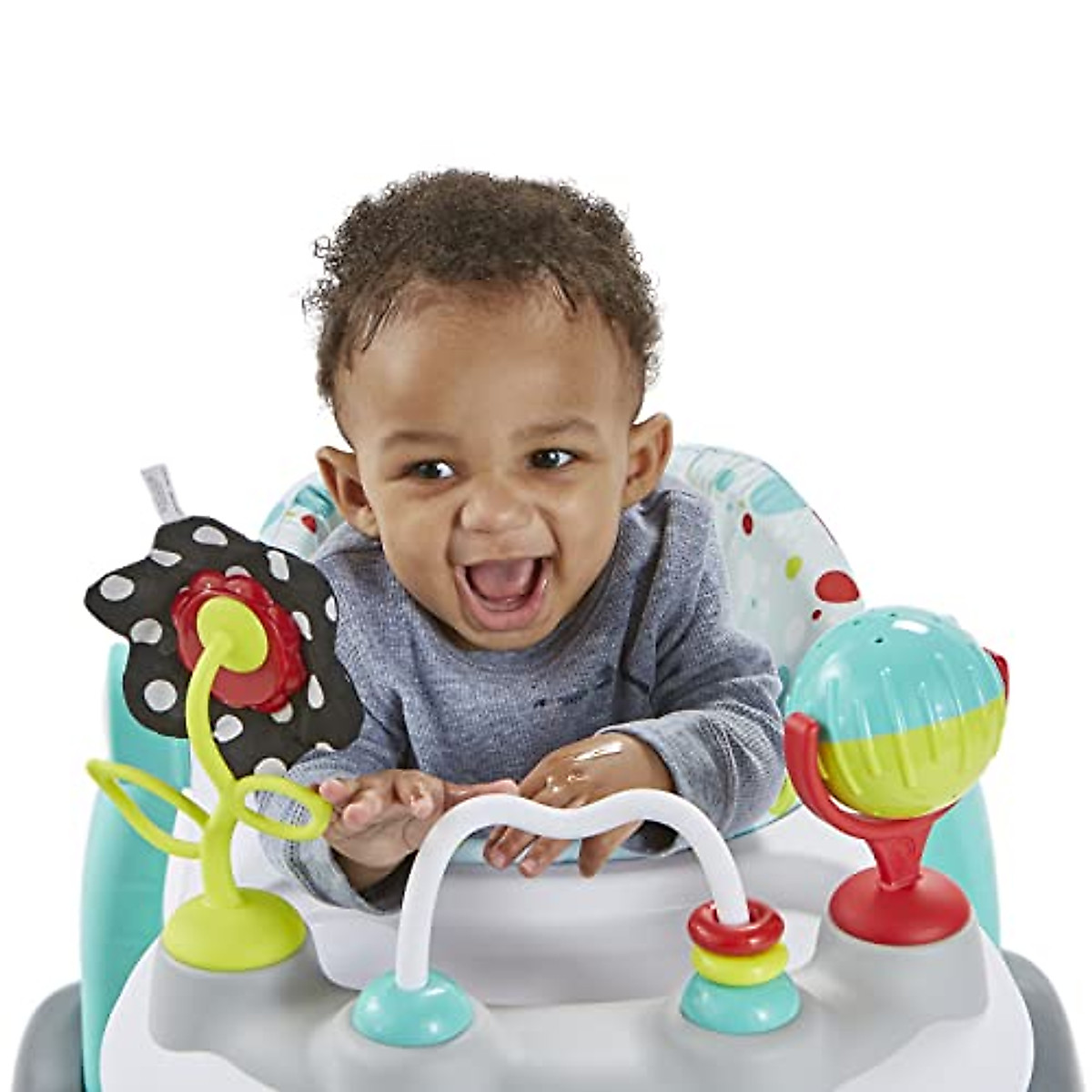 Kolcraft Tiny Steps 2-in-1 Infant and Baby Activity Baby Push Walker Foldable with Wheels, Seated or Walk-Behind for Baby Girl or Boy - Bubbles
