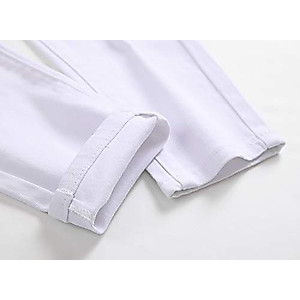 Boy's Stylish Moto Biker Skinny Ripped Wrinkled Stretch Fit Denim Jeans Pants,White,14