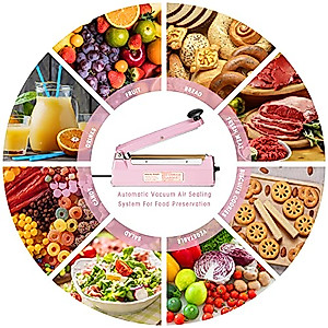 METRONIC Impulse Sealer 8 inch, Manual Heat Sealer Machine for Plastic Bags, Shrink Wrap Bag Sealers Heavy Duty Sealing Machine with Repair Kit ( Pink)