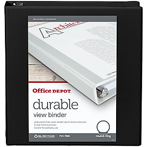OfficeMax Durable View Binders with Round Ring 1-1/2", Black