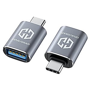 GRAUGEAR USB C to USB Adapter Pack of 2, 10Gbps Data Transfer, USB C Male to USB A Female Adapter 10Gbps, Compatible with PC, Laptop, MacBook, iPhone, iPad, Apple Watch, USB Charger, Type C Devices