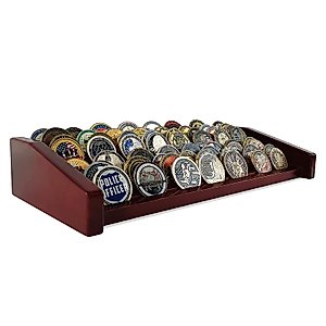ASmileIndeep 8 Rows Military Challenge Coin Display Stand - Holds 60-70 Coins, Solid Wood Army Police Coin Rack Display Holder for Desktop, Mahogany