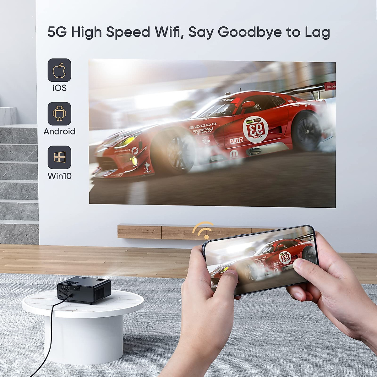 5G WiFi Bluetooth Projector, TOPTRO TR22 Outdoor Projector 4K Supported, 480 ANSI Lumen, Smart Touch Keys, 4D/4P Keystone Correction, Full Sealed Optical Movie Projector Compatible with iOS/Android