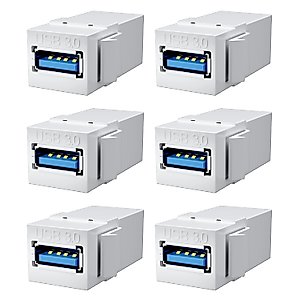 BERLAT USB 3.0 Keystone Jack Insert, USB Keystone Jack,USB to USB Adapters Female to Female Inserts Connector Interface Coupler Socket Adapter Port for Wall Plate Outlet Panel(White-6 Pack)