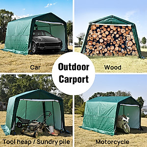 Wonline Carport Auto Shelter 10x10x8ft Portable Outdoor Car Garage Storage Shed Canopy for Cars Green