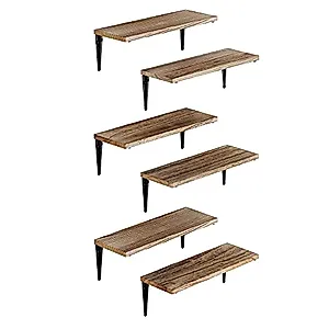 Wallniture Arras Floating Shelves for Living Room Decor, 17"x6" Wood Bookshelves, Wall Shelves for Bedroom, Office, Kitchen Set of 6 Burnt Finish