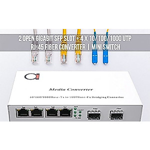 2 x Open SFP Slot + 4 x UTP Cat5e/Cat6 10/100/1000 Copper Ports - Gigabit Ethernet - Fiber Media Converter - Mini Switch - AutoSensing - SFP Slot Supporting Any Mini GBIC/SFP Gigabit Type