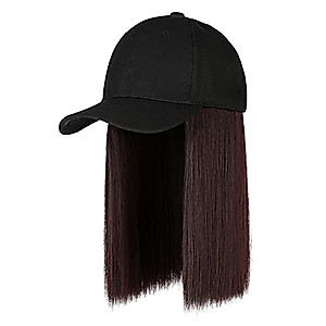KLKKK Sythetic Short Straight hair Hat Cap Wig for Women Black Brown High Temperature Fiber Water (Color : Dark brown)