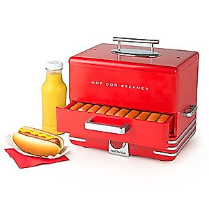 Nostalgia Extra Large Diner-Style Steamer 20 Hot Dogs and 6 Bun Capacity, Perfect for Breakfast Sausages, Brats, Vegetables, Fish