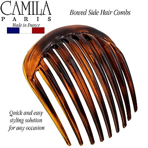 Camila Paris CP2431 French Hair Side Comb Small Rounded Tortoise Shell, French Twist Hair Combs, Strong Hold Hair Clips for Women Bun Chignon, No Slip Styling Girls Hair Accessories Made in France