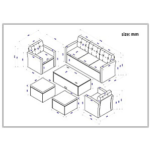 6-Piece Wicker Sofa,All-Weather PE Rattan Patio Outdoor Dining Conversation Sectional Set with Coffee Table, Wicker Sofas, Ottomans, Removable Cushions for Garden (Dark Grey Wicker+Beige Cushion)