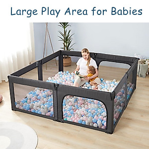 COSOLA Baby Playpen for Toddlers, Foldable Playpen Safe Anti-Fall Play Yard, Visible Mesh Play Pen with Zipper Gate, Baby Fence Play Area with Pull-up Rings, Adjustable Baby Play Yards, Black 71x59