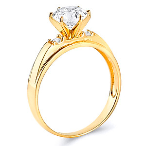 TWJC Ladies 14k Yellow Gold Engagement Ring and Wedding Band Bridal Set - Size 6 (RG222EB)