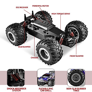 BEZGAR TM202 Toy Grade 1:20 Scale Remote Control Car,2WD Top Speed 15 Km/h Electric Toy Off Road 2.4GHz RC Monster Vehicle Truck Crawler with 2 Rechargeable Batteries for Boys Kids and Adults