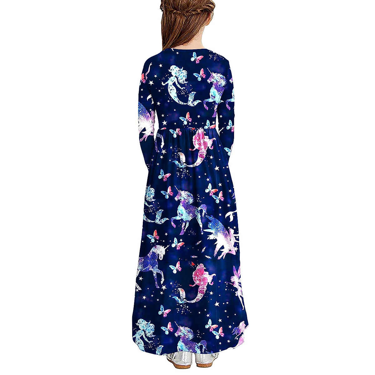 storeofbaby Girls Print Dress Horse Butterfly Long Sleeve Starry Holiday Maxi Dresses