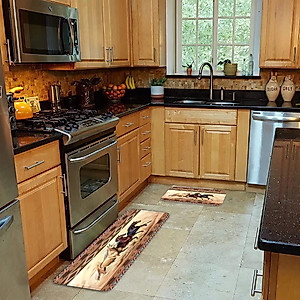 DINJUNA Running Horse Kitchen Rug Set 2 Pieces Horses Herd Run in Desert Sand Storm Floor Mats American Doormat Anti Fatigue Non-Slip Chef Sink Runner Rugs Bedroom Area Carpet, 17.7'' X 47.2''